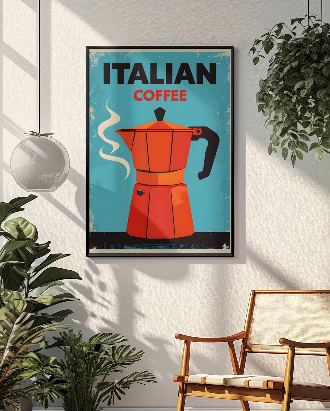 Italian Coffee Theme Illustration Wall Art for Kitchen Decor, Stretched ...