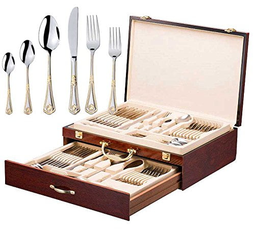 Italian Collection 'Seashell' 75-Pc Premium Flatware Set w/Wooden ...