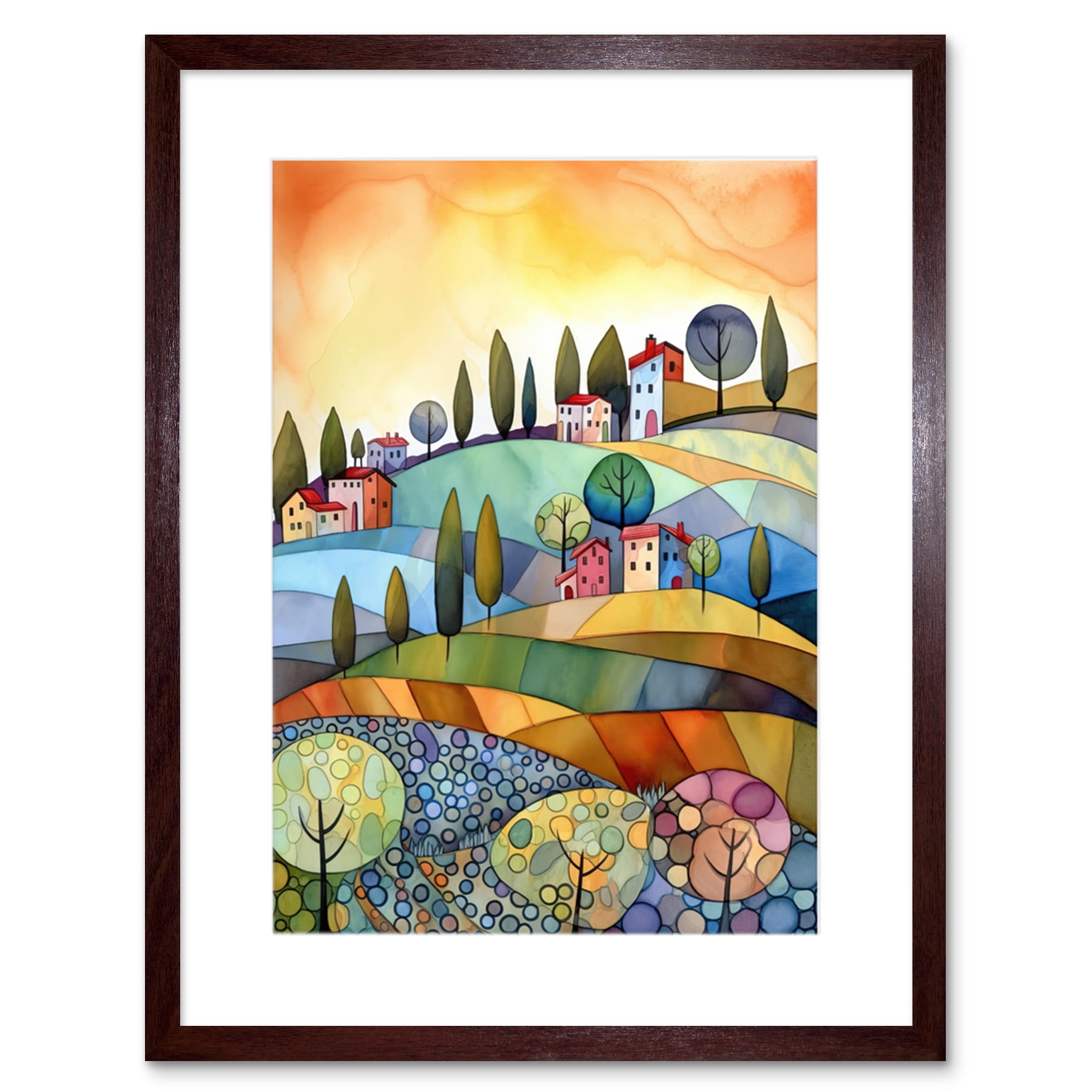 Italian Countryside Midsummer Landscape Folk Art Artwork Framed Print ...