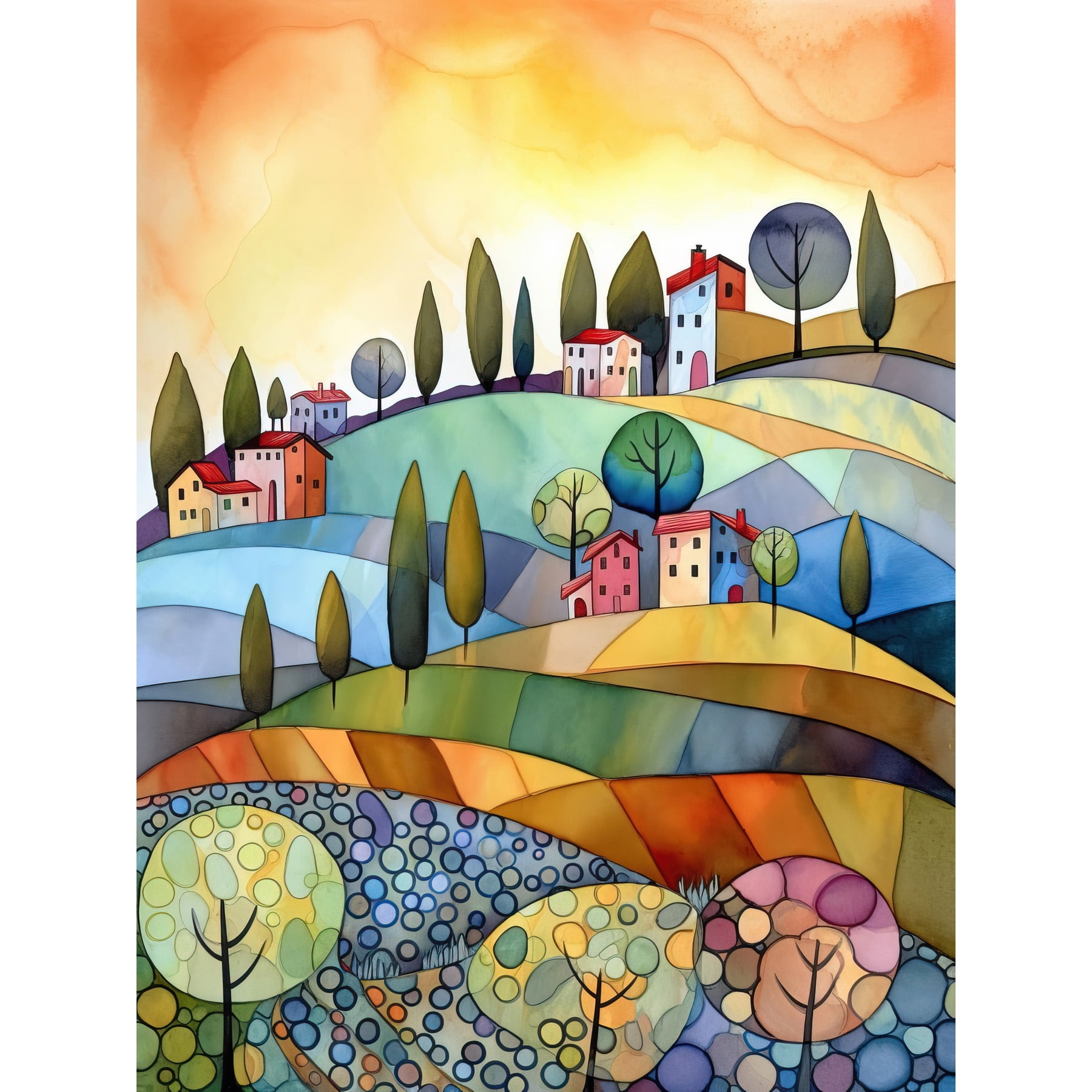 Italian Countryside Midsummer Landscape Folk Art Extra Large XL Wall ...