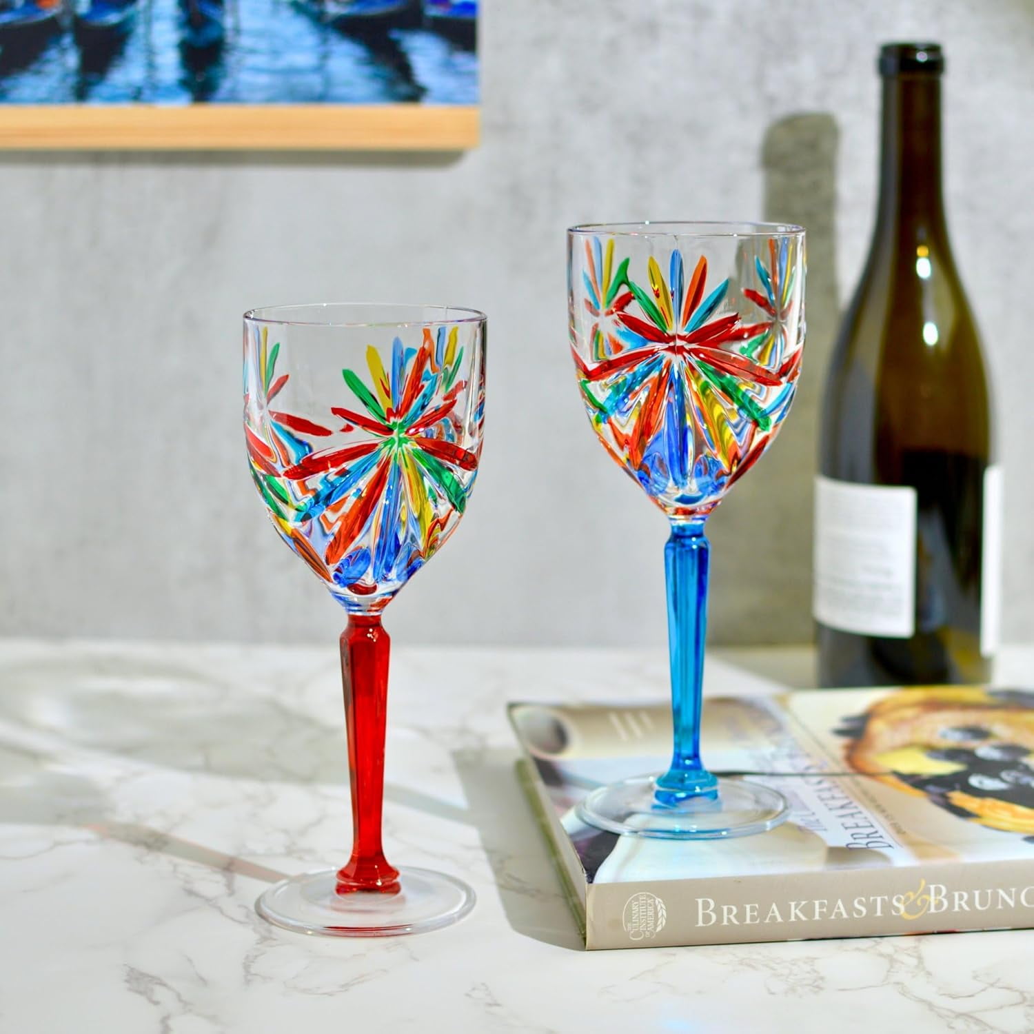 Italian Crystal Wine Glasses, Starburst Design, 10 oz glasses, Set of 2 ...