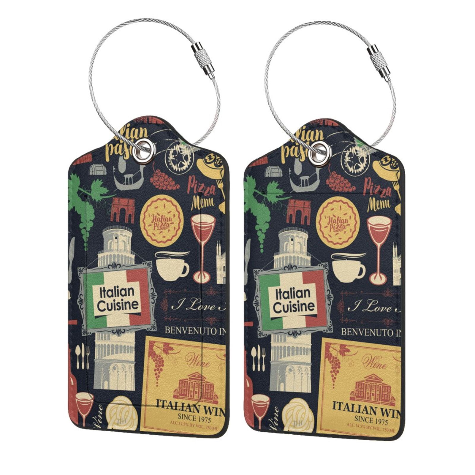 Italian Cuisine Pasta Wine Pizza Retro Luggage Tag for Suitcase 2 Pack ...