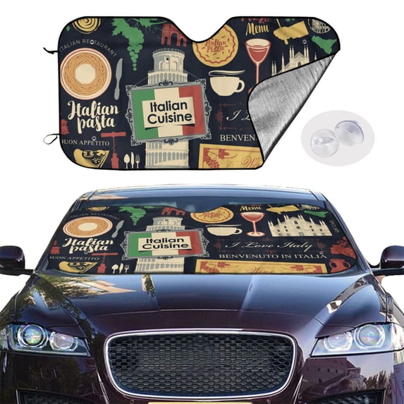 Italian Cuisine Pasta Wine Pizza Retro Windshield Sunshade Sun Shade ...