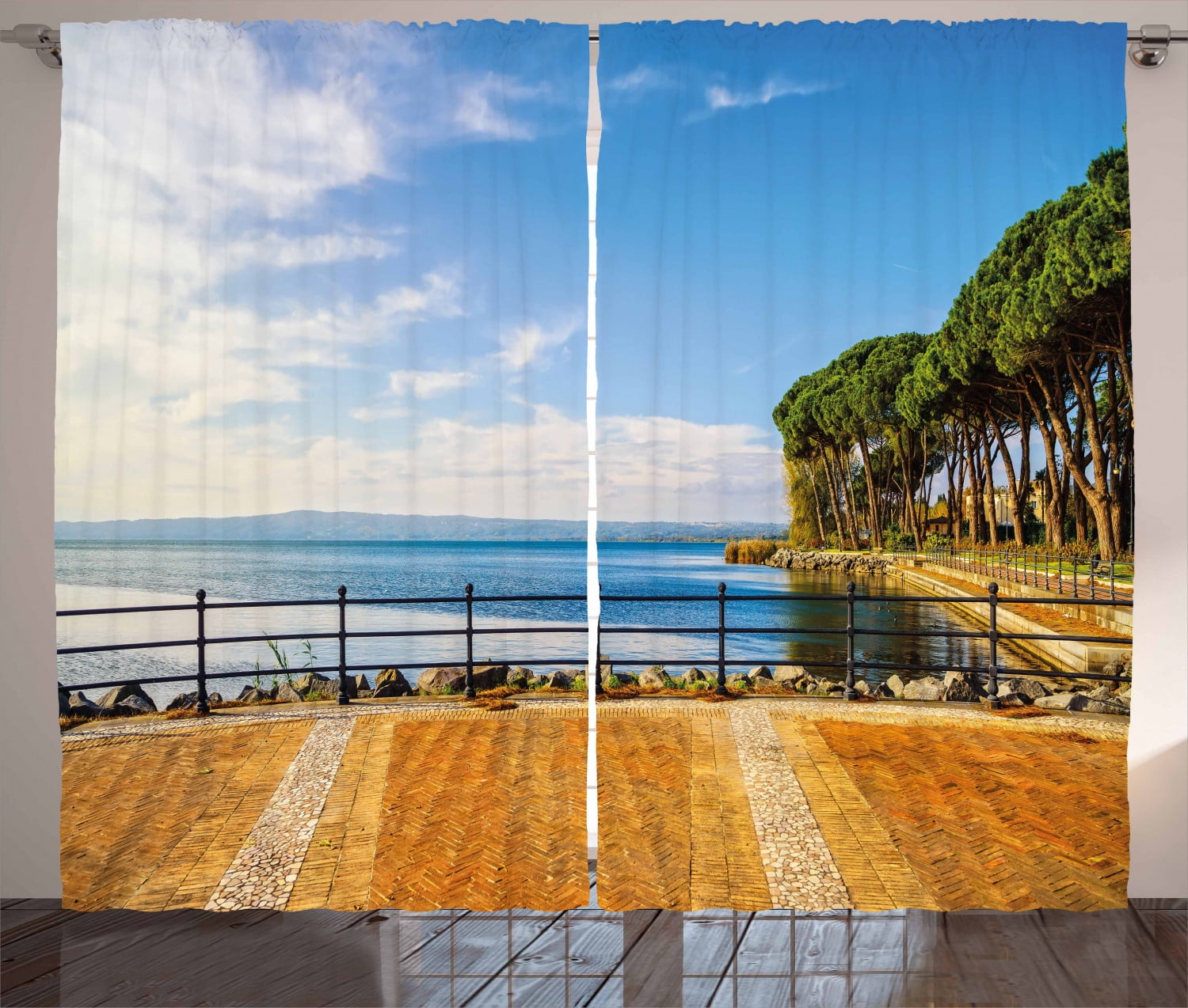Ambesonne Italian Curtains 2 Panel Set, Bolsena Lake Italy View, 108" x ...