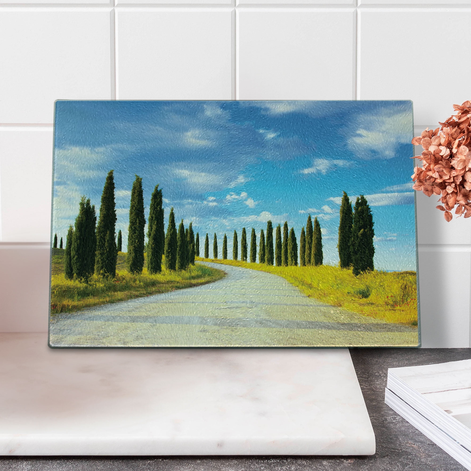 Italian Cutting Board, View of Earth Road Path Between Trees Row in ...