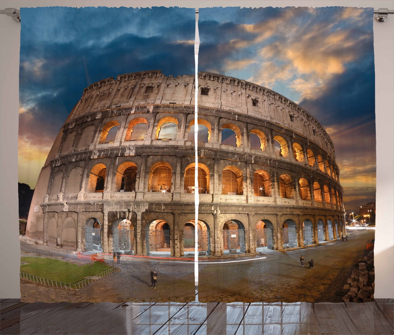 Ambesonne Italian Curtains 2 Panel Set, Colosseum at Sunset, 108" x 90 ...