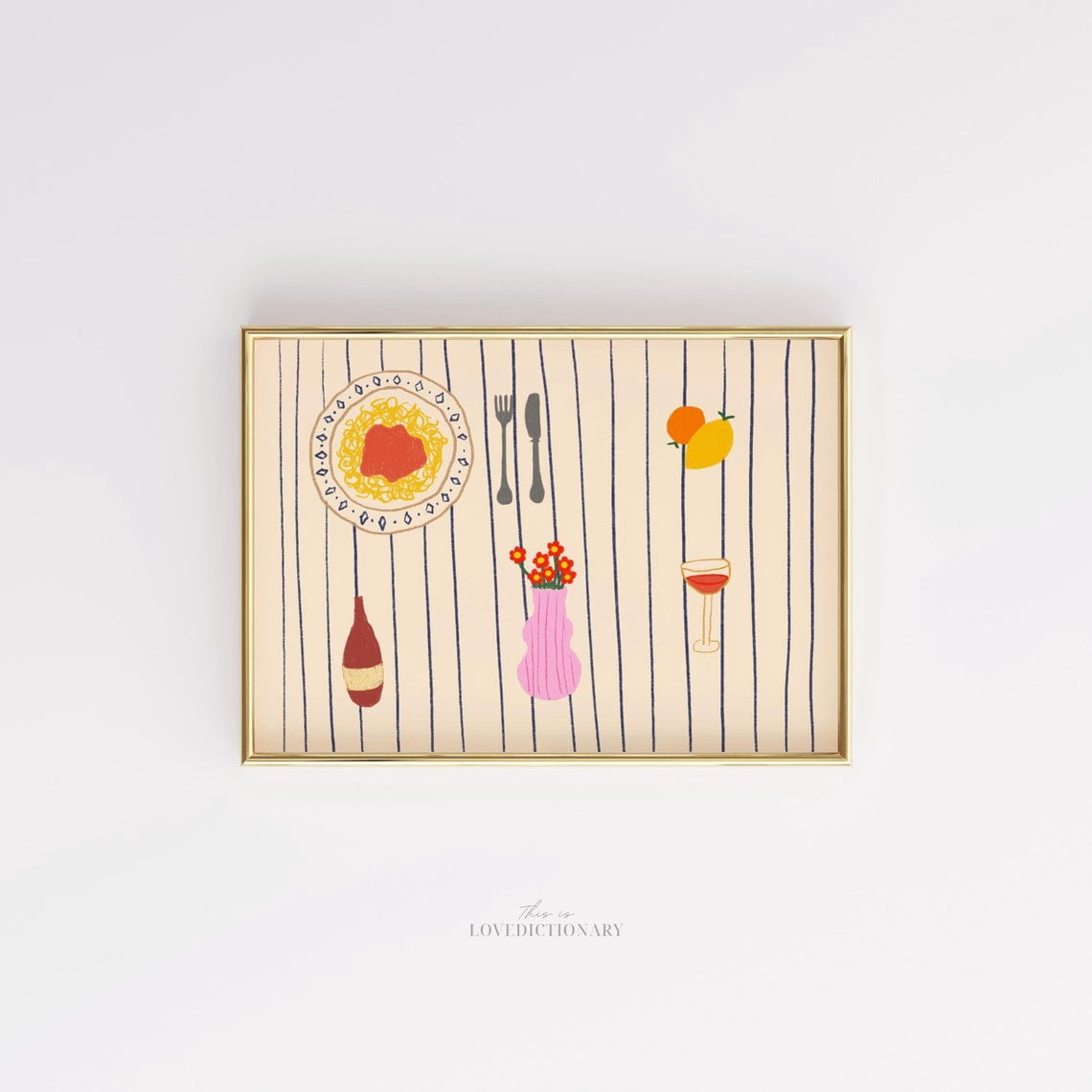 Italian Dinner Table Art Hand-Drawn Kitchen Wall Art Vibrant Food ...