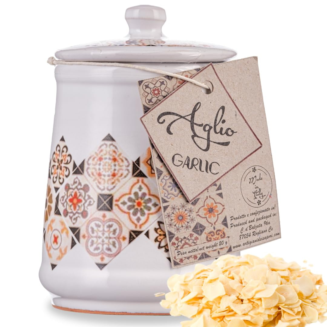 Italian Dried Garlic, Granules DEF29 in Italian Handmade Ceramic Jar ...