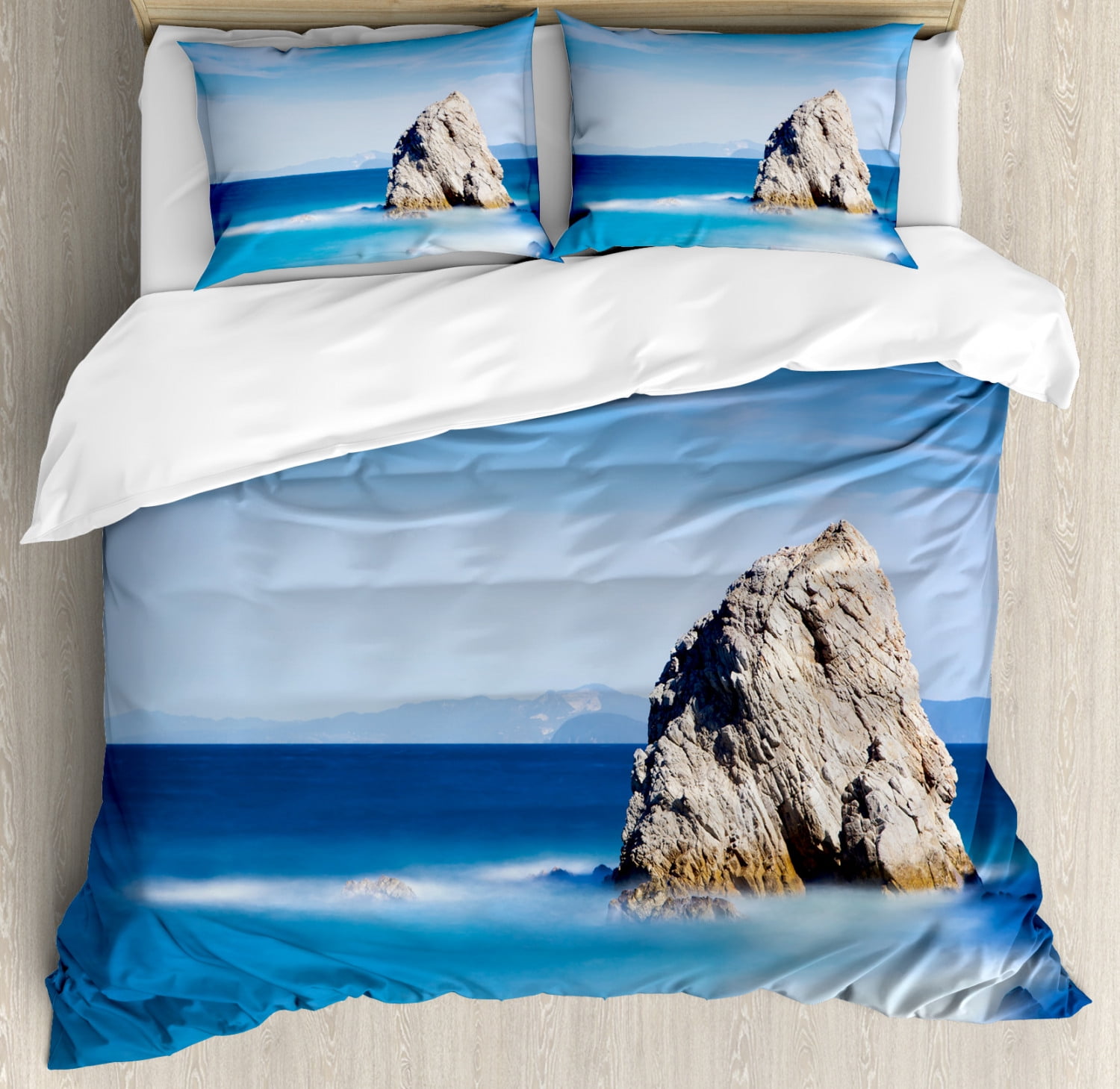 Italian Duvet Cover Set, Big Formless Rock Italian Seascape and Sky ...