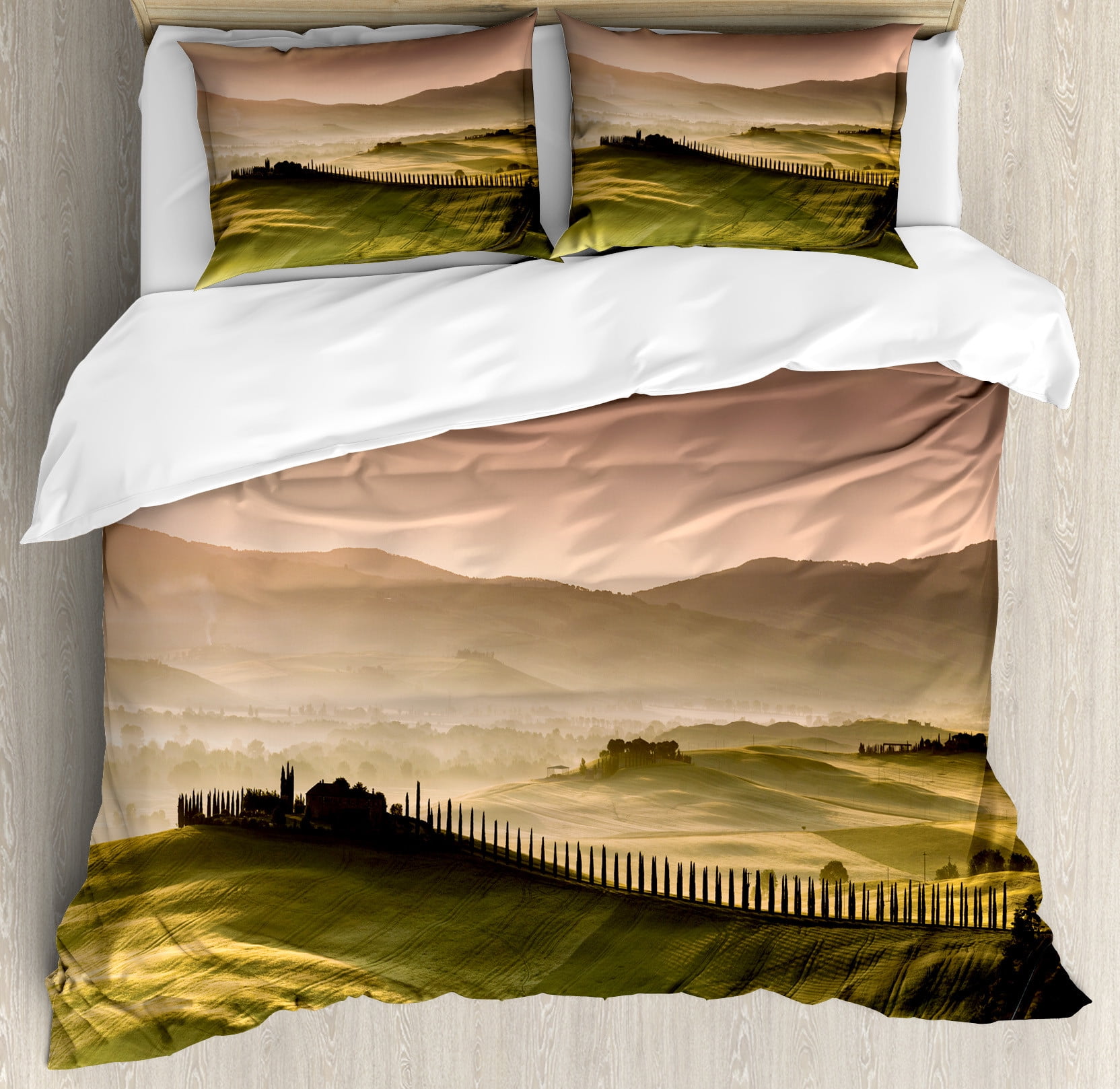 Italian Duvet Cover Set, Italian Countryside Road with Trees and ...