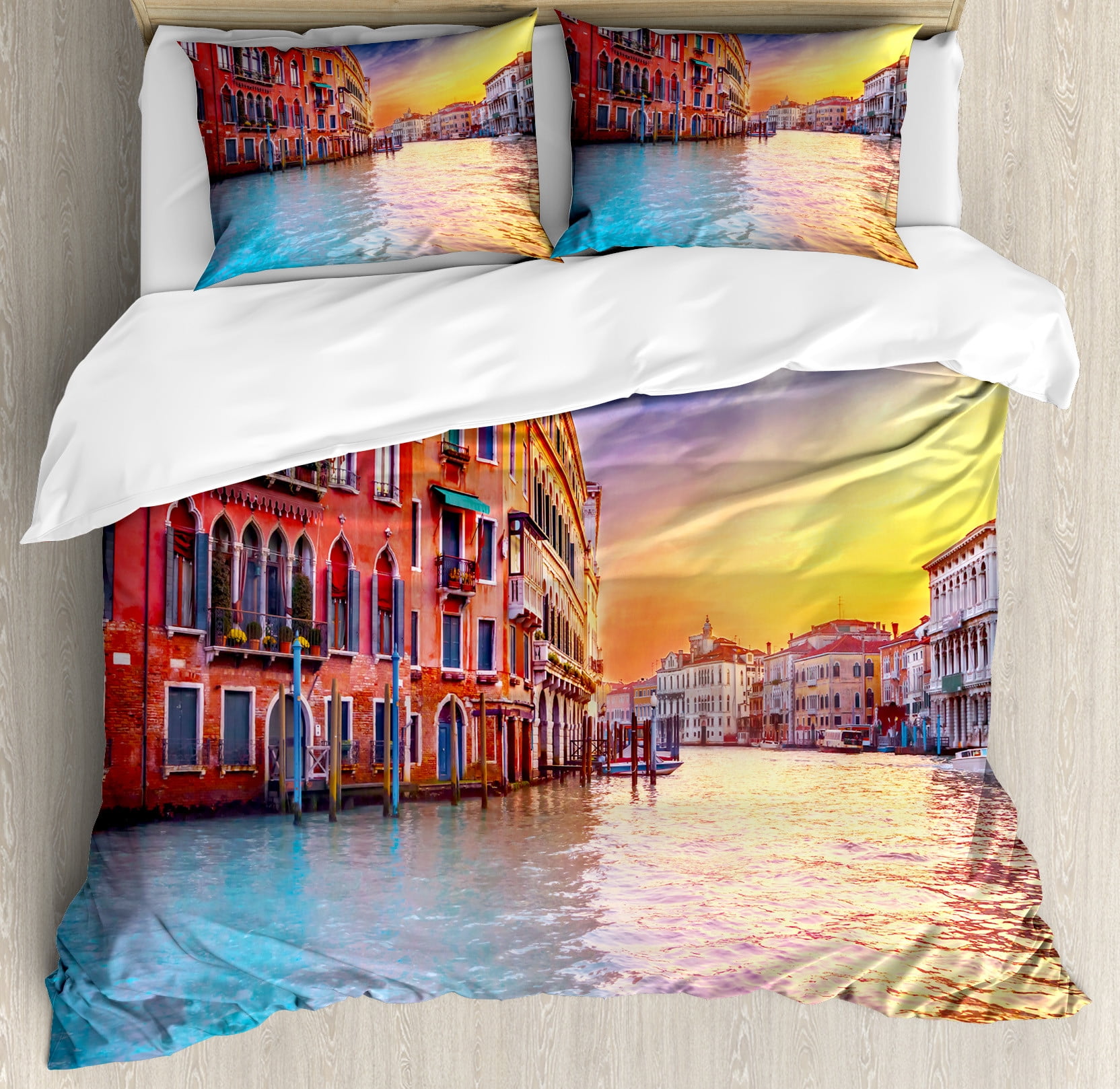 Italian Duvet Cover Set, European Venice Canal with Historical ...