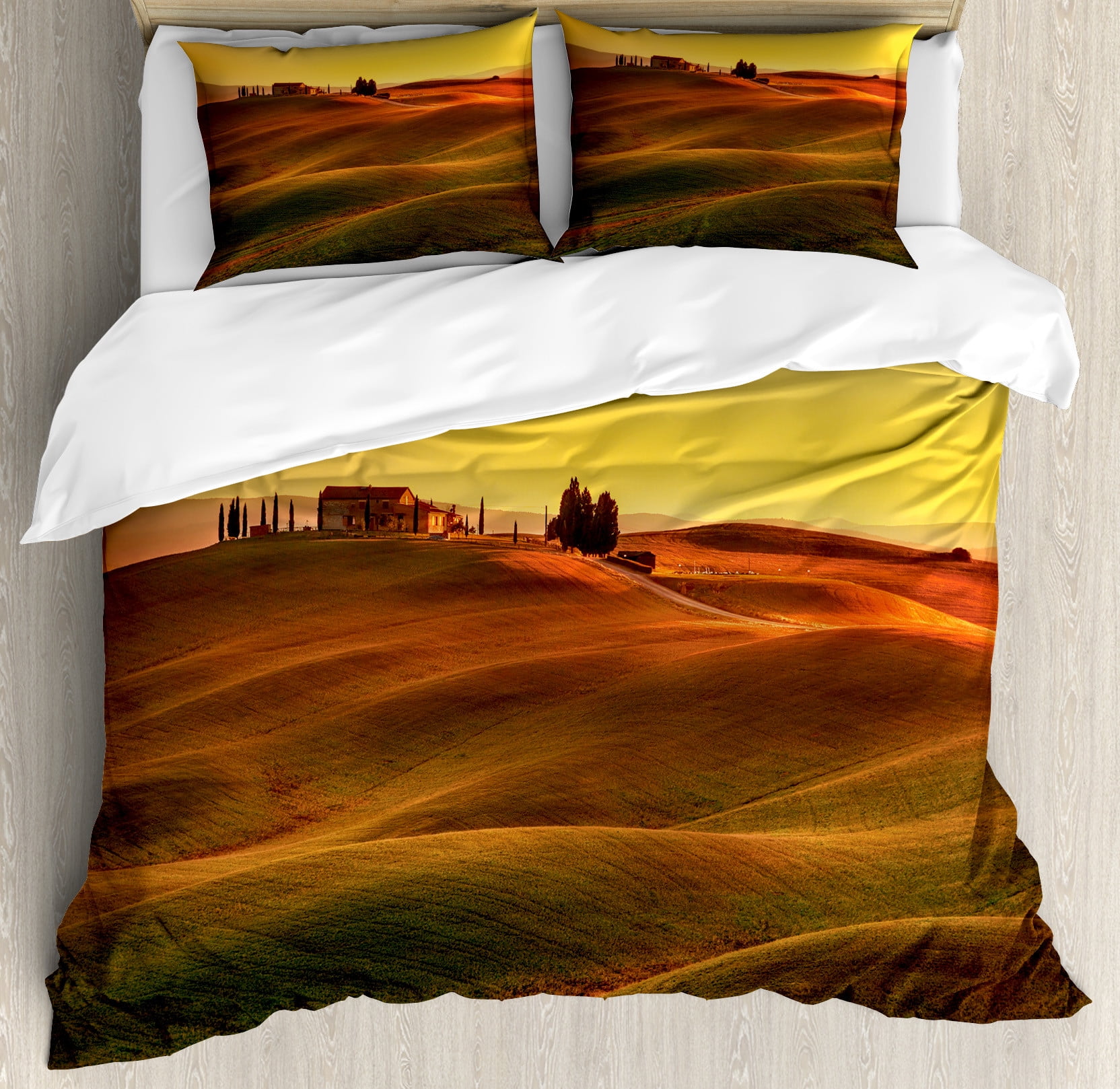 Italian Duvet Cover Set, Rural Landscape of European Mediterranean Old ...