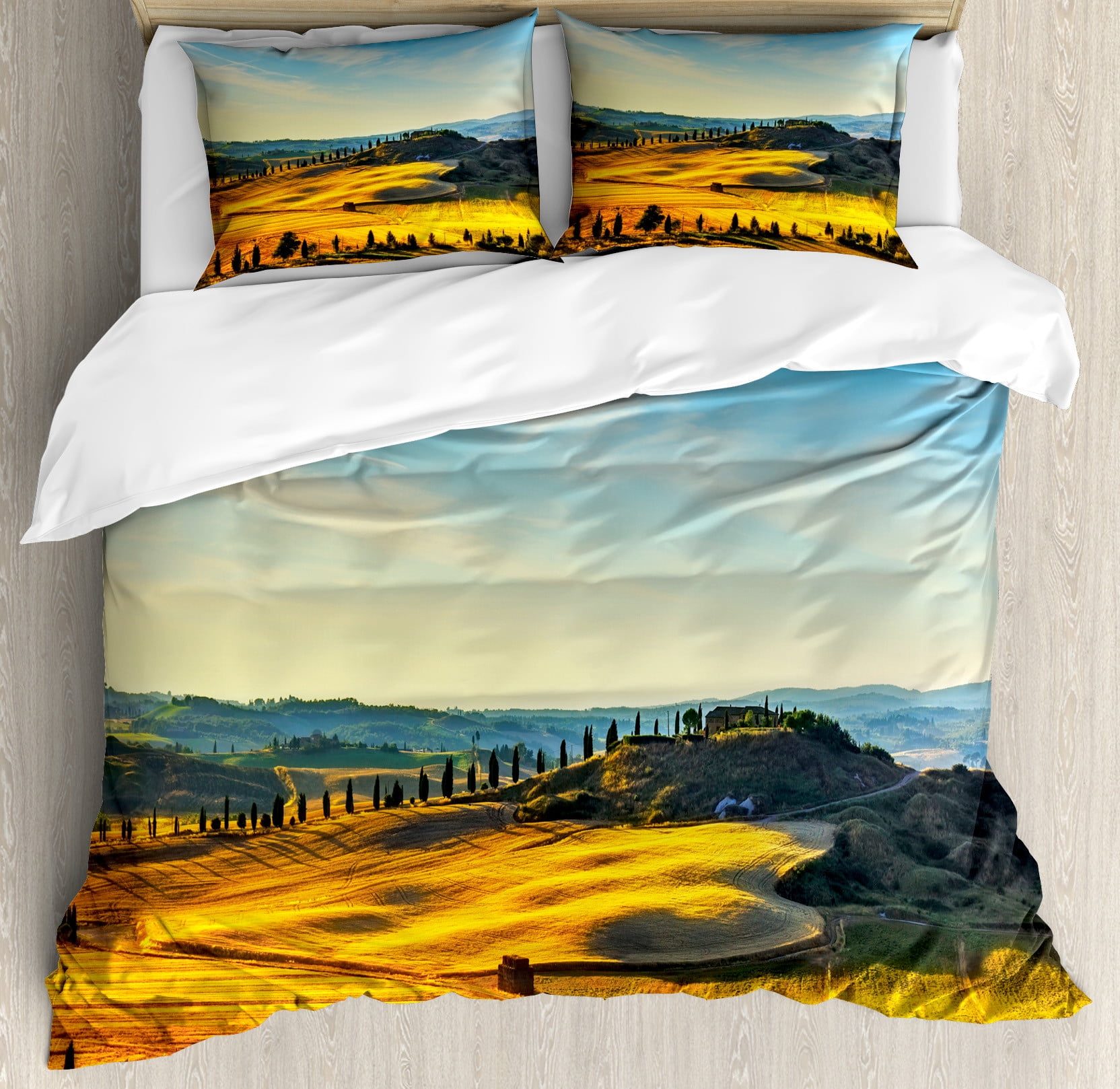 Italian Duvet Cover Set, Scenery of Italian Rural with Trees Meadows ...