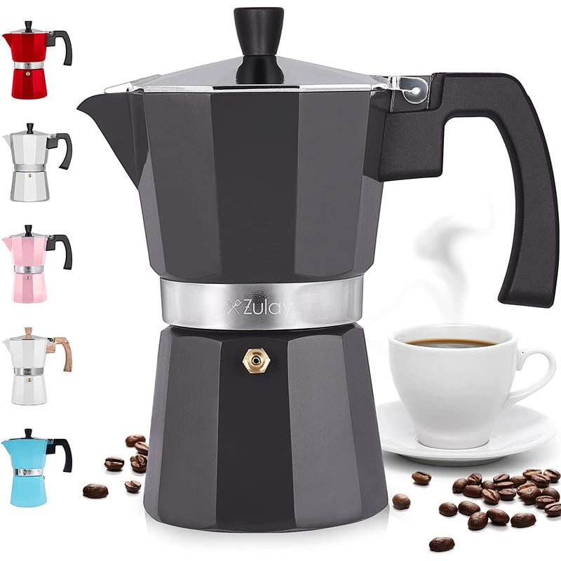 Italian Espresso Maker - Classic Moka Pot with Curved Handle - Aluminum ...