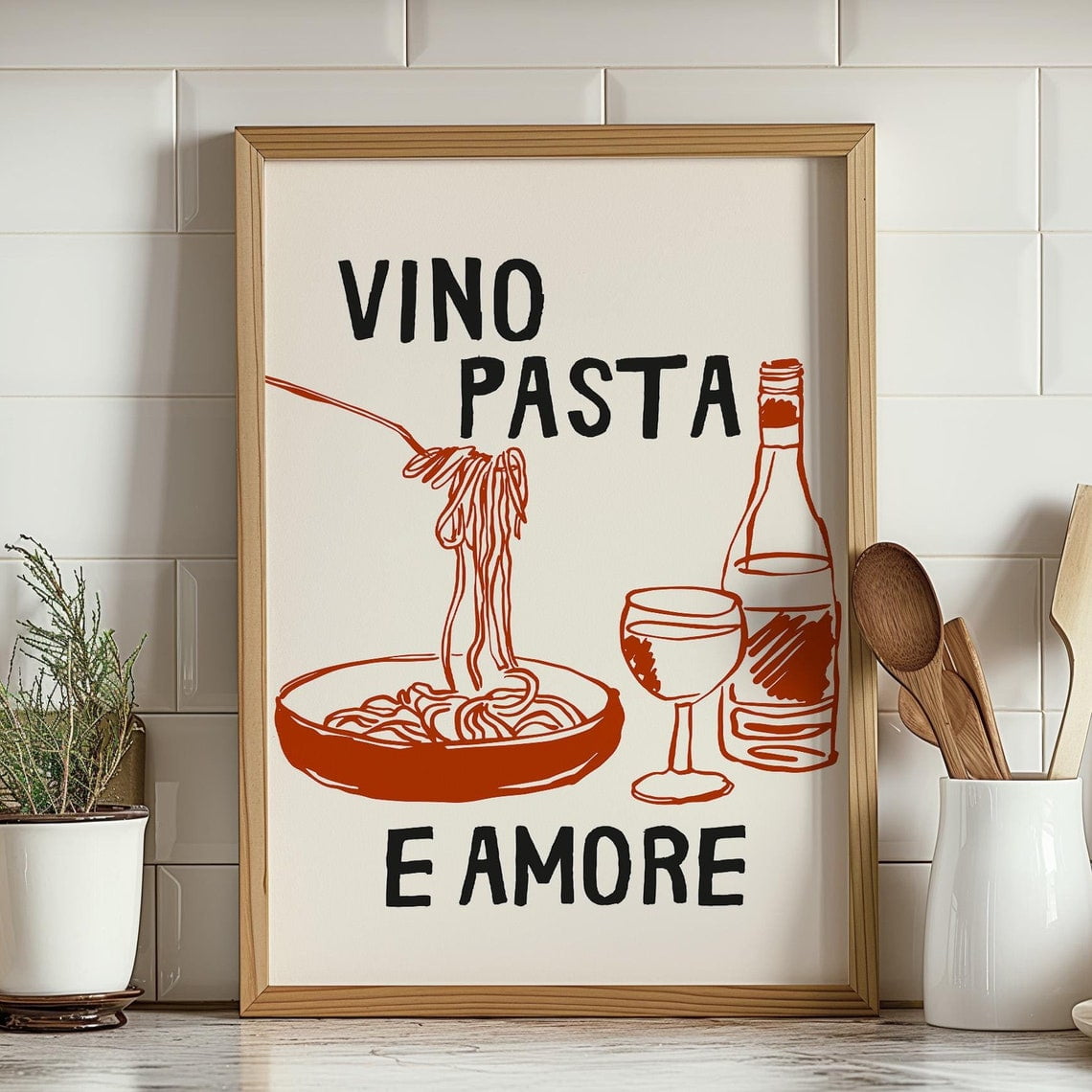 Italian Food Art Print, Kitchen Wall Art, Retro Food Poster, Dinner Party Print, Vino Pasta ...
