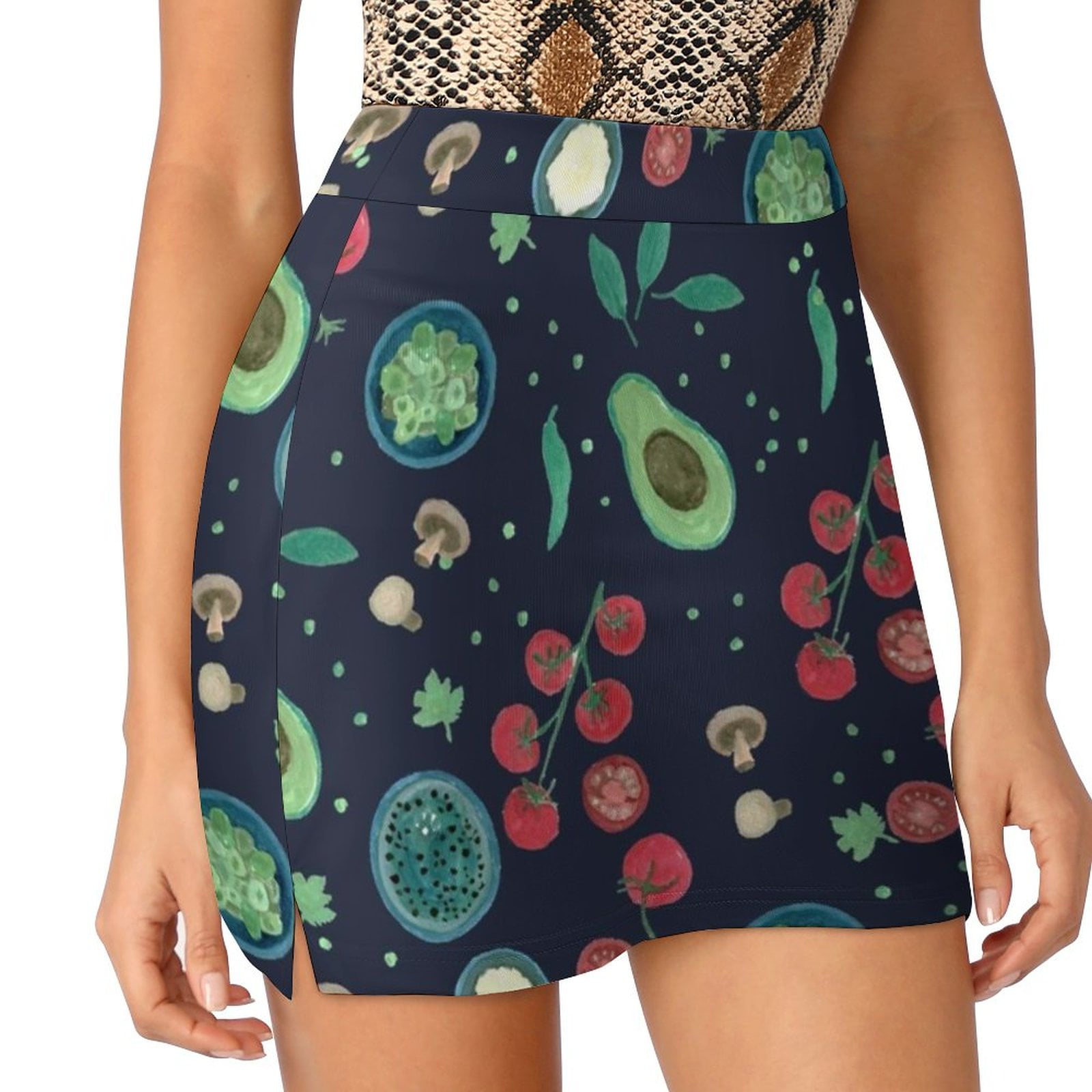 Italian Food Illustration In Gouache Women's skirt Mini Skirts A Line Skirt With Hide Pocket ...