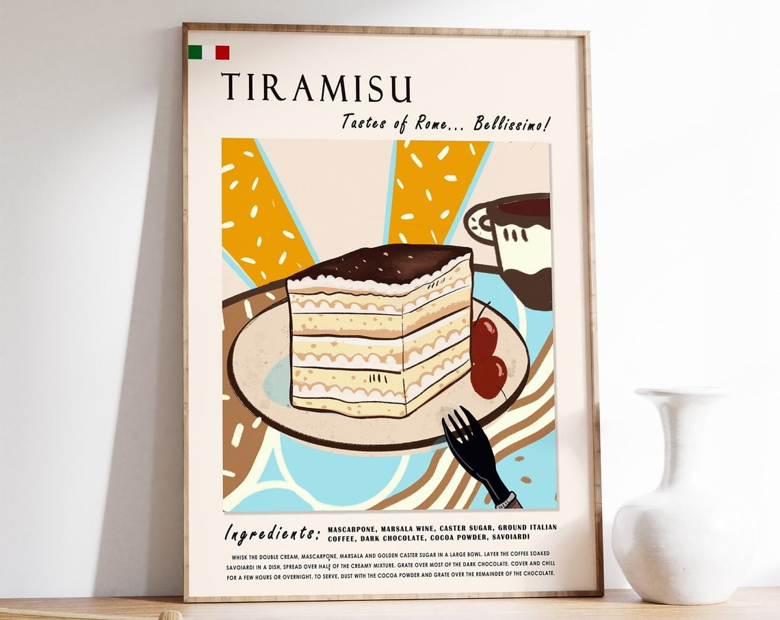 Italian Food Poster, Tiramisu, Dessert Poster, Art Poster, Rome Print ...