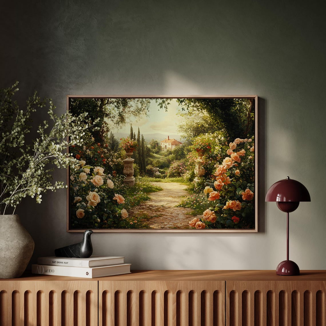 Italian Garden, Tuscany Villa, Romantic Floral Pathway Print, Vintage ...