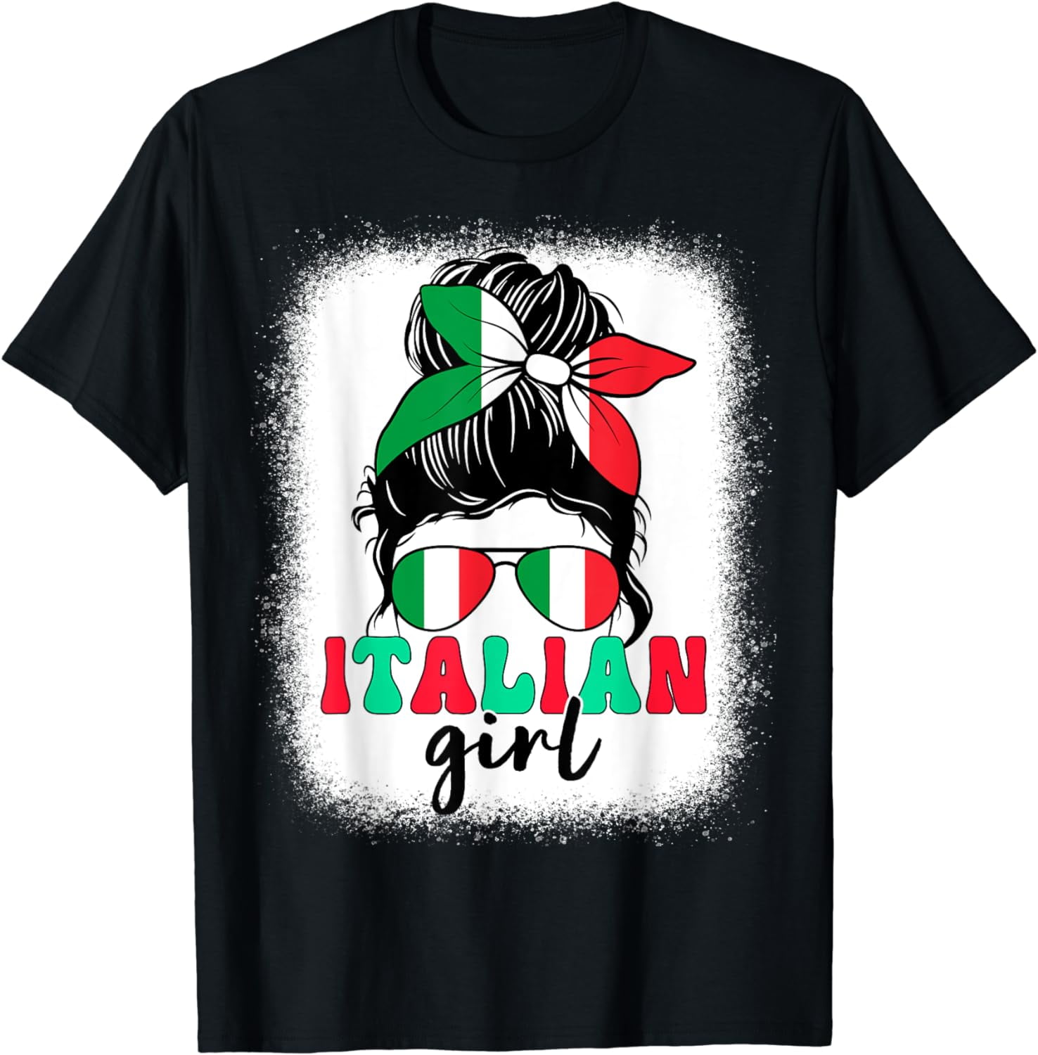 Italian Girl Messy Bun Italy Flag Patriotic Women Kids T-Shirt ...