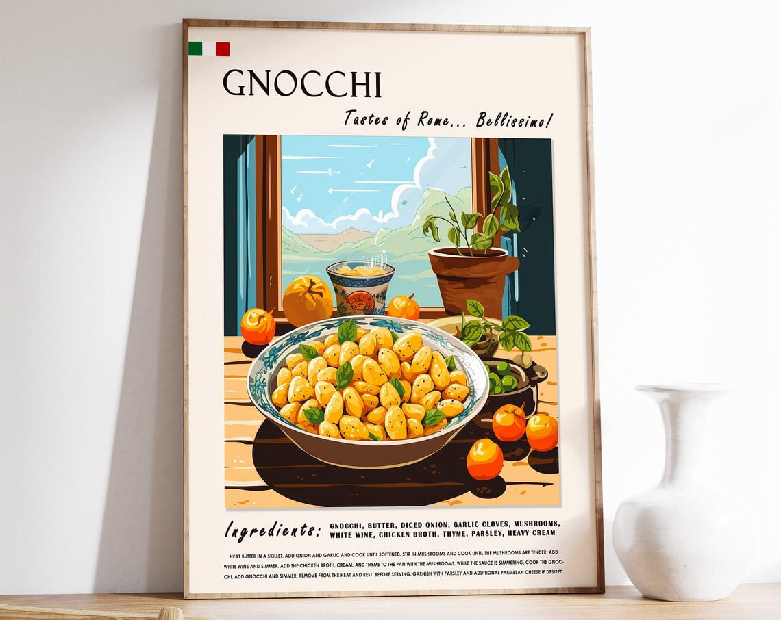 Italian Gnocchi Food Poster, Italian Food Print, Pasta Poster, Kitchen ...