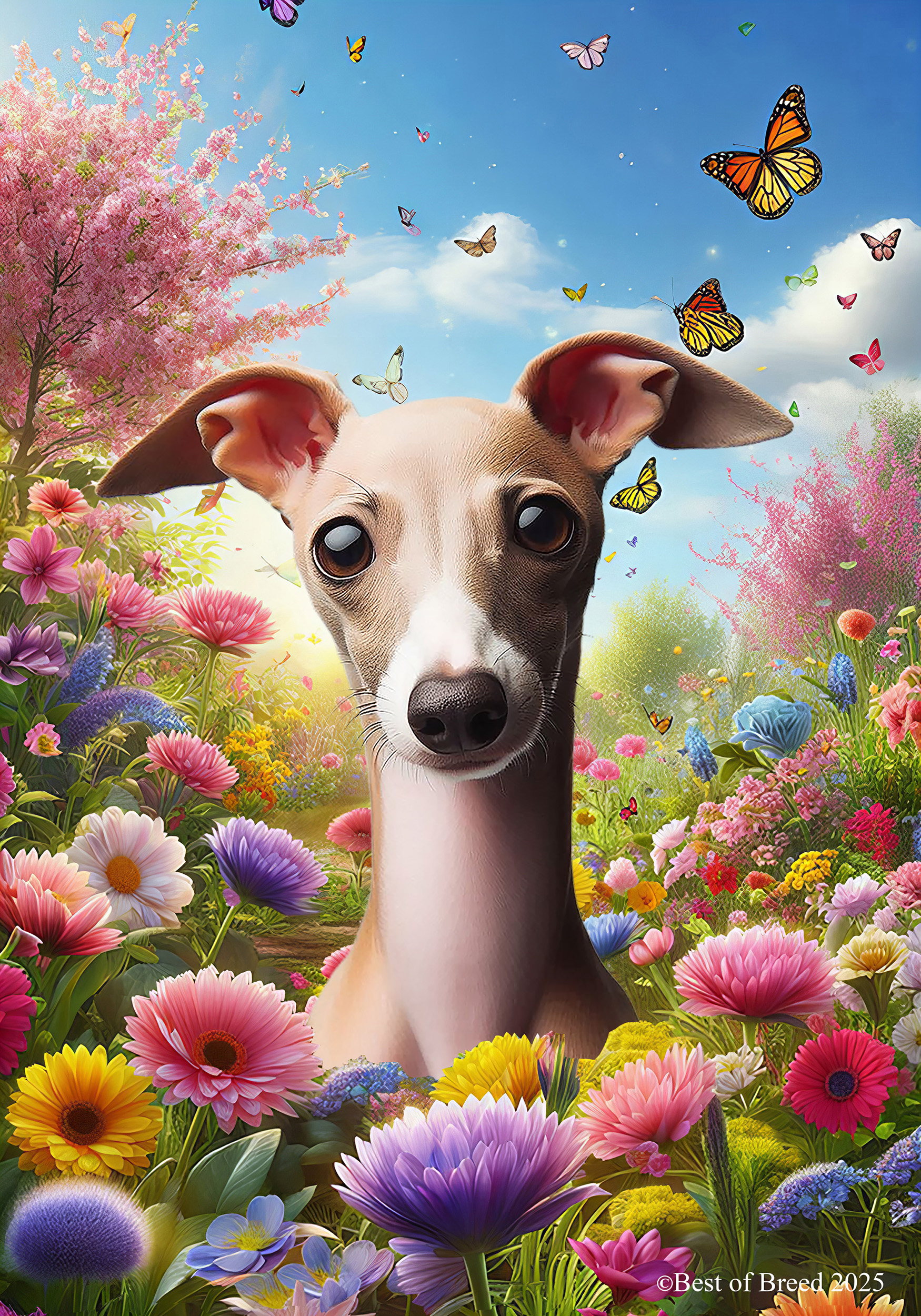 Italian Greyhound Fawn/White - Best of Breed Spring Butterfly Outdoor ...