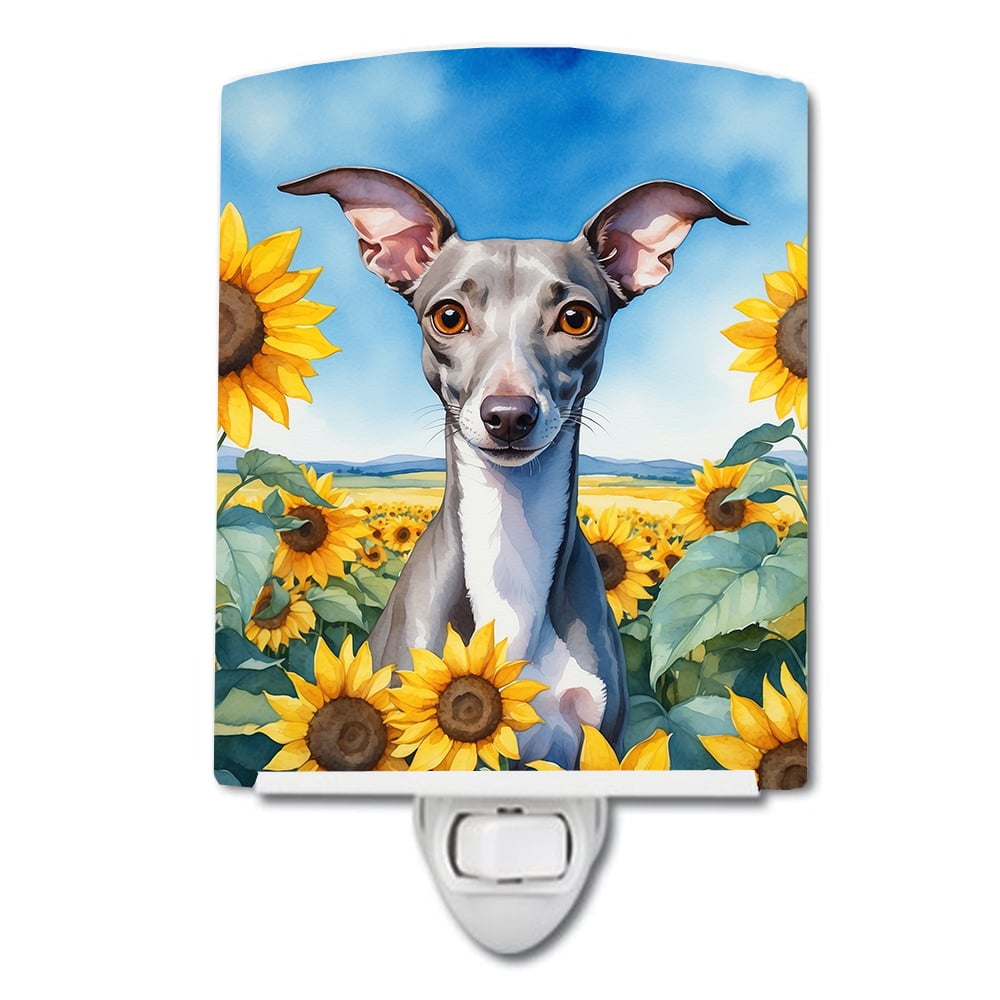 Italian Greyhound in Sunflowers Ceramic Night Light 4 in x 6 in ...