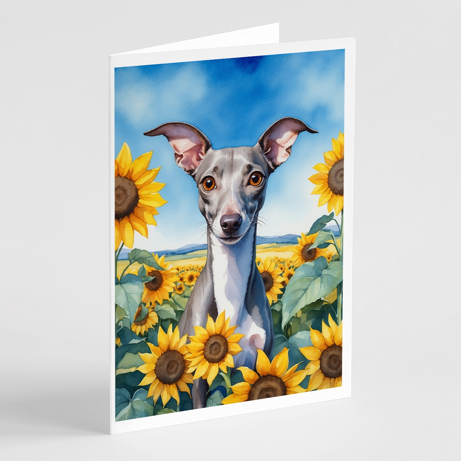 Italian Greyhound in Sunflowers Greeting Cards Pack of 8 7 in x 5 in ...