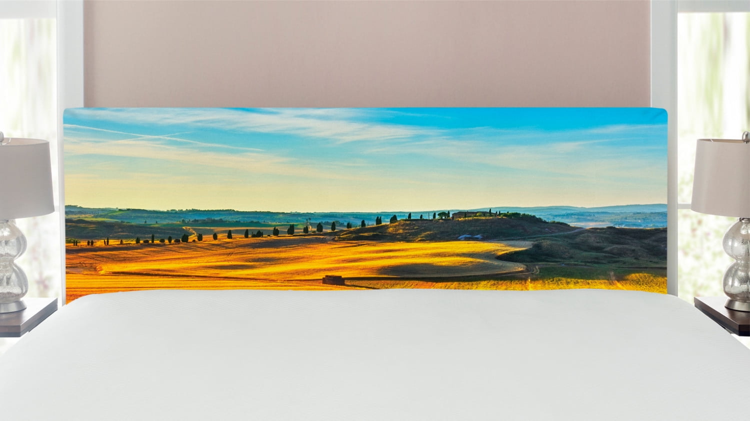 Italian Headboard, Scenery of Italian Rural with Trees Meadows and Sky ...