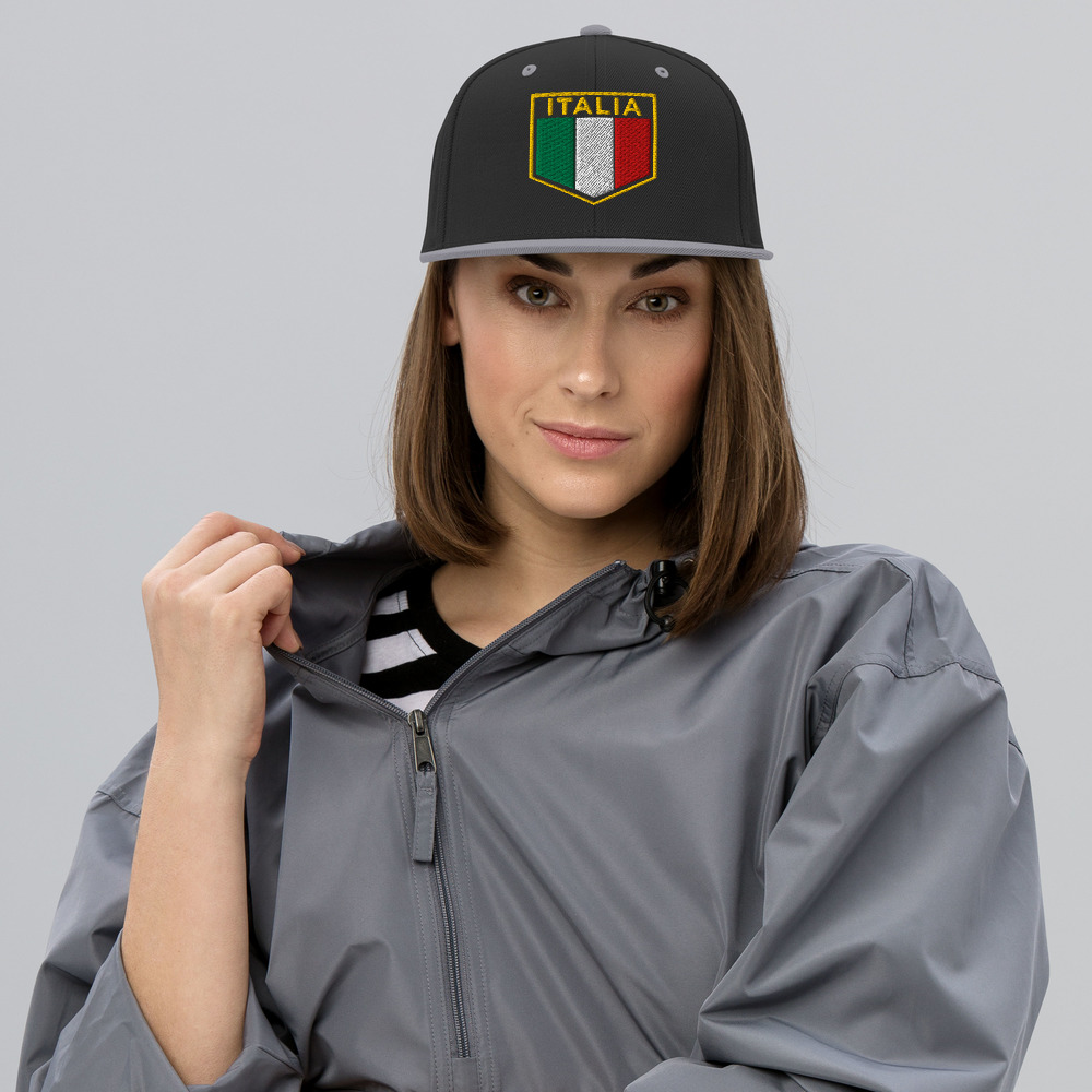 Italian Heritage - Proud Italian - Italian Flag Shield Flat Brim Cap ...