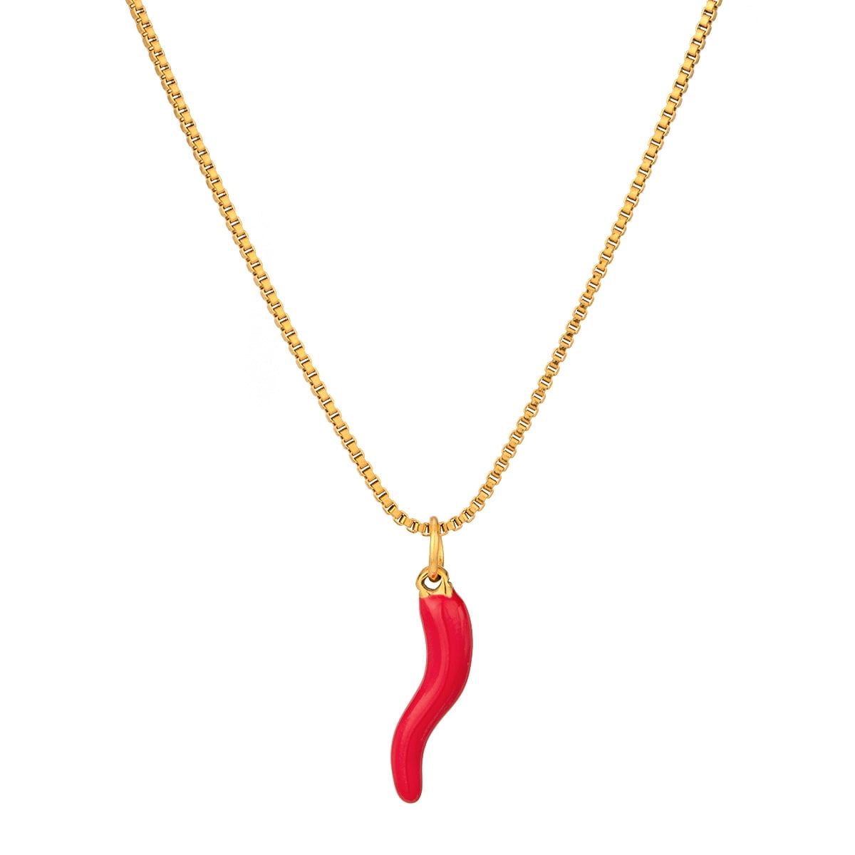 Italian Horn Necklace for Women Men Dainty 14K Gold Plated Italian Red ...