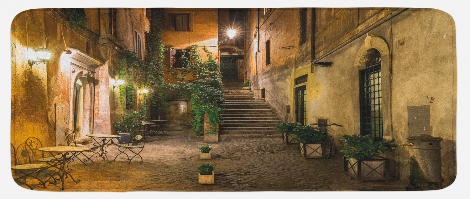 Italian Kitchen Mat, Old Courtyard Rome Italy Cafe Chairs City Historic ...