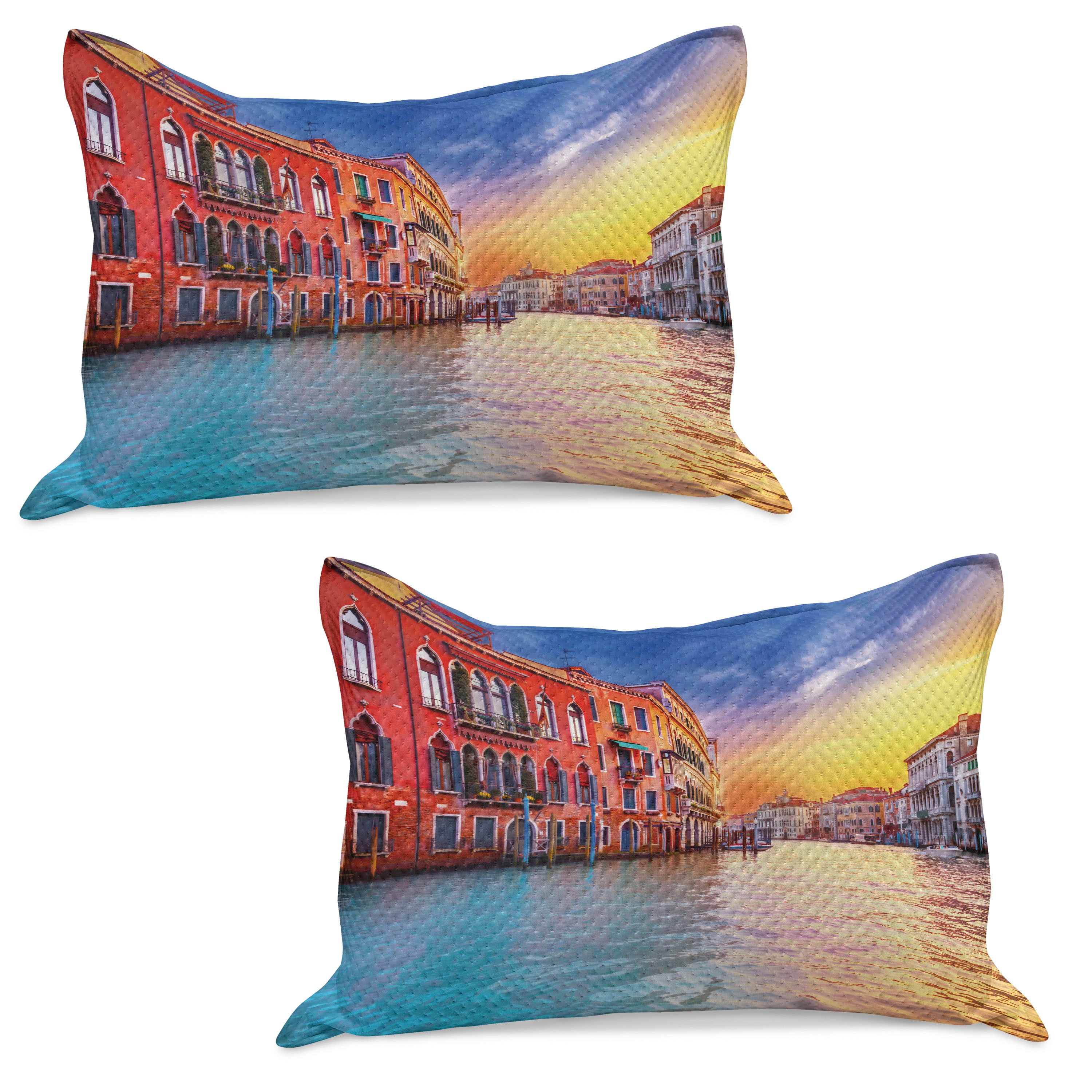 Italian Knitted Quilt Pillowcover Set of 2, European Venice Canal with ...