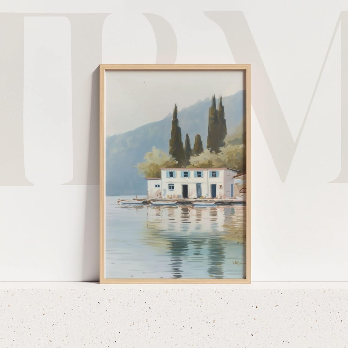 Italian Lake House Print, Coastal Cottage, Blue Boat Scene Home Decor ...