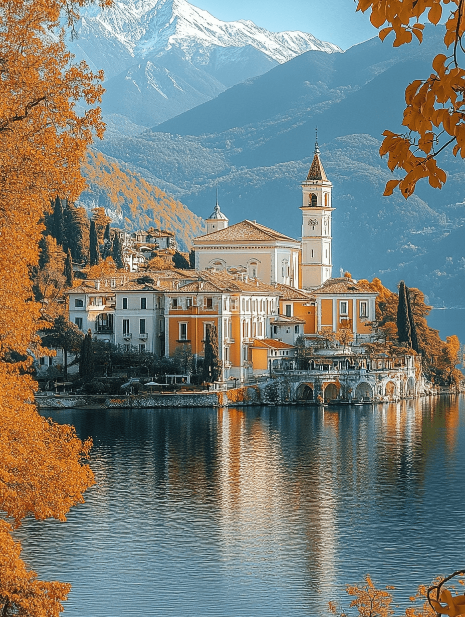 Italian Lake Town Autumn Scenery Canvas Print/Wall Art， Perfect for ...
