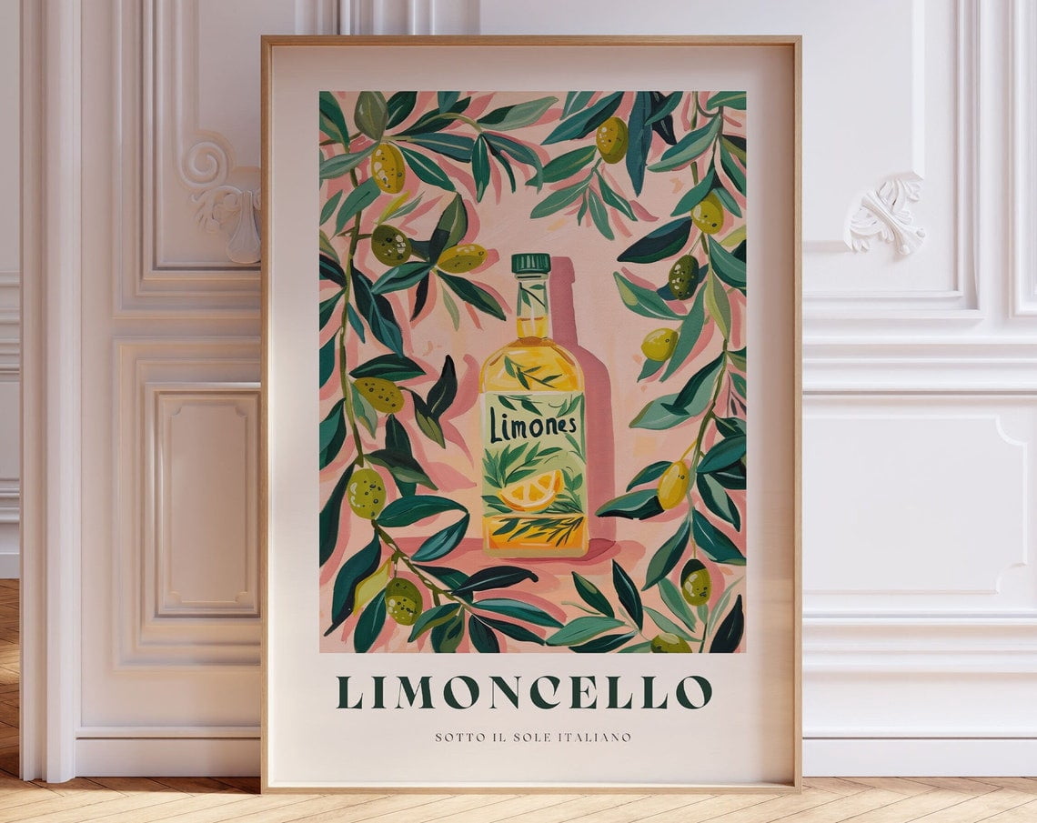 Italian Limoncello Print, Framed Wall Art, Kitchen Art, Drink Poster ...
