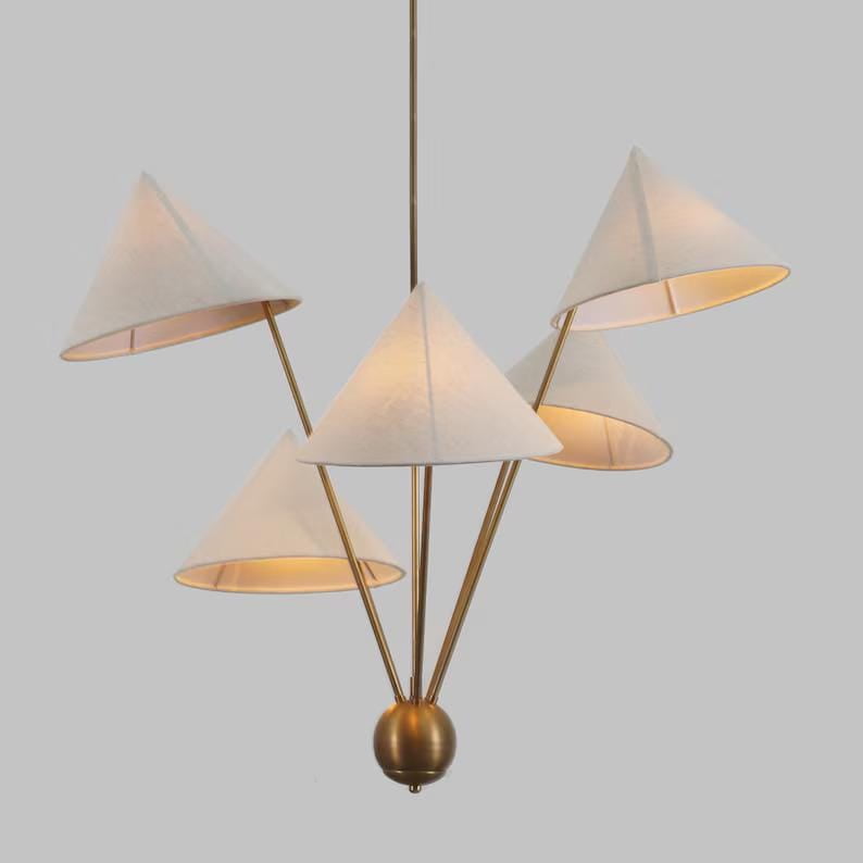 Italian Linen Shade Mantis Chandelier - Brass Sputnik 5-Light Mid ...