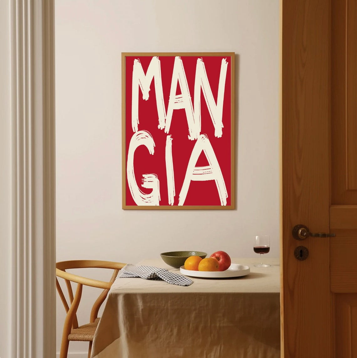 Italian Mangia Wall Art Red Vintage Poster Print Decor, Retro Hand ...