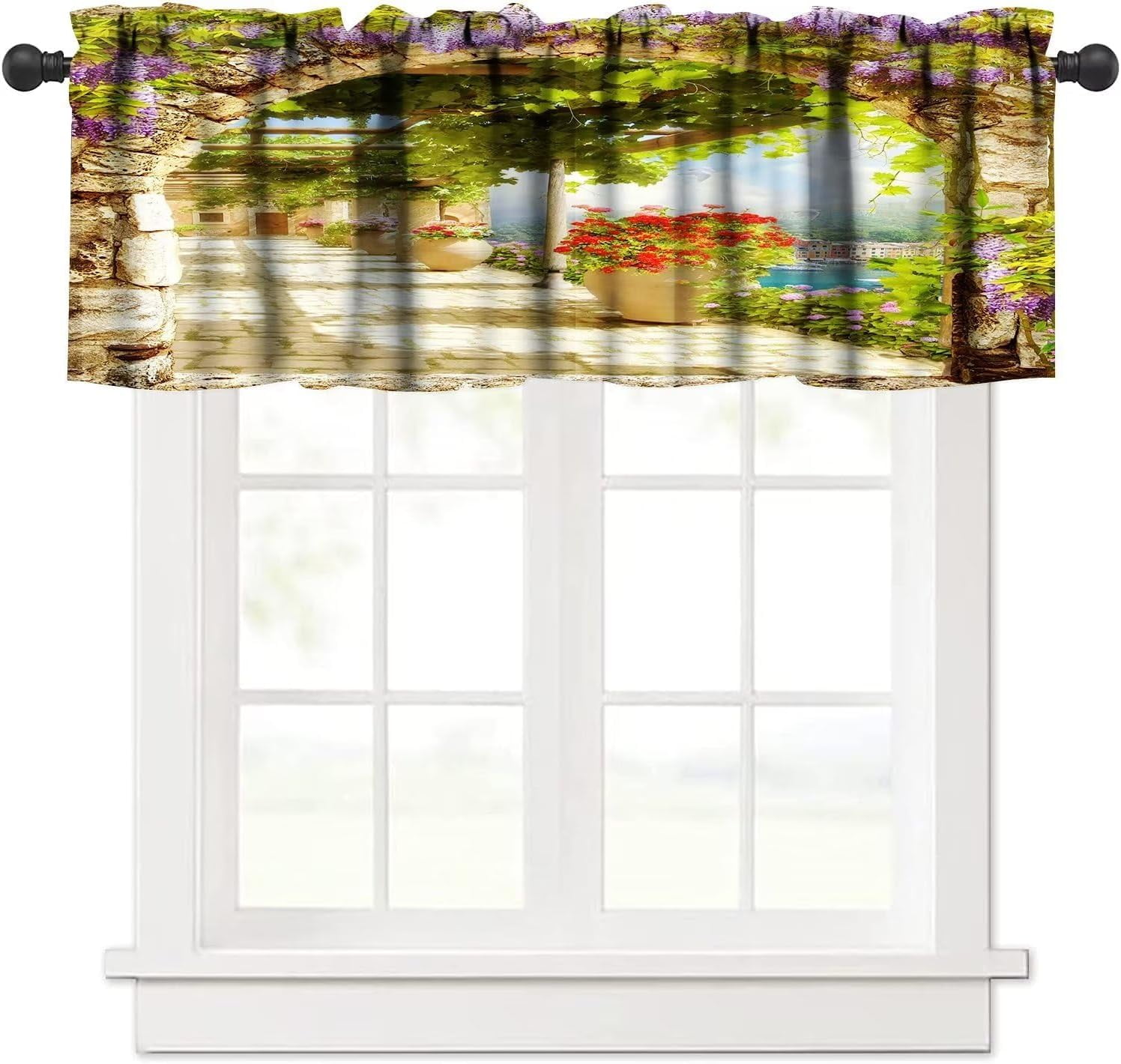 Italian Natural Scenery Valance Curtain Country Style Flower Wisteria ...
