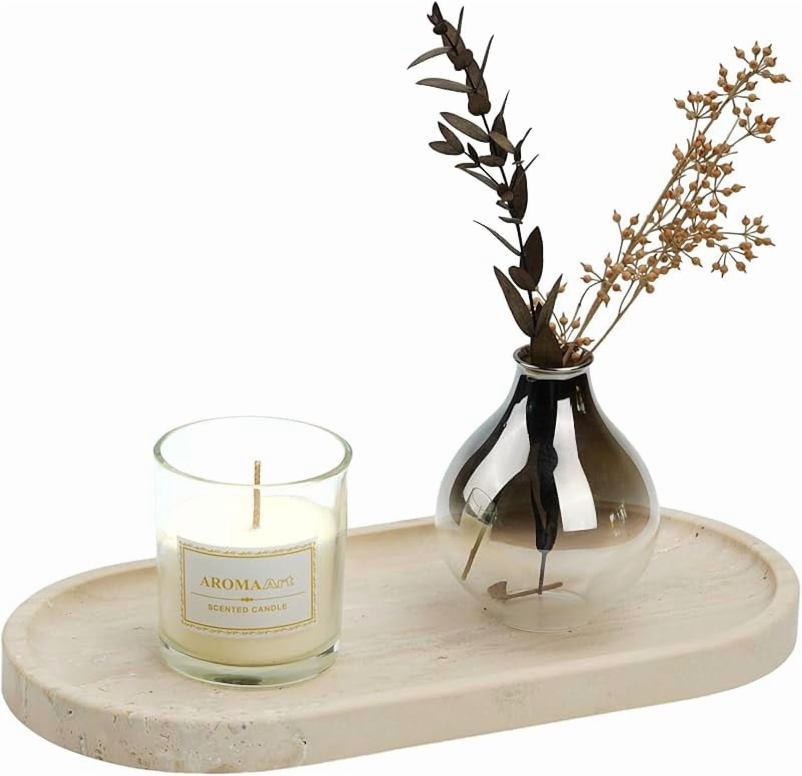 Italian Natural Travertine Vanity Decorative Marble Tray, 12"x6" Light ...