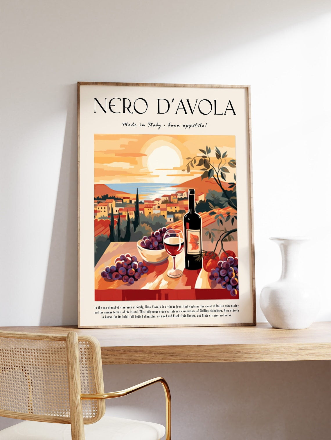 Italian Nero D'Avola Red Wine Poster, Cocktail Print, Kitchen Decor ...