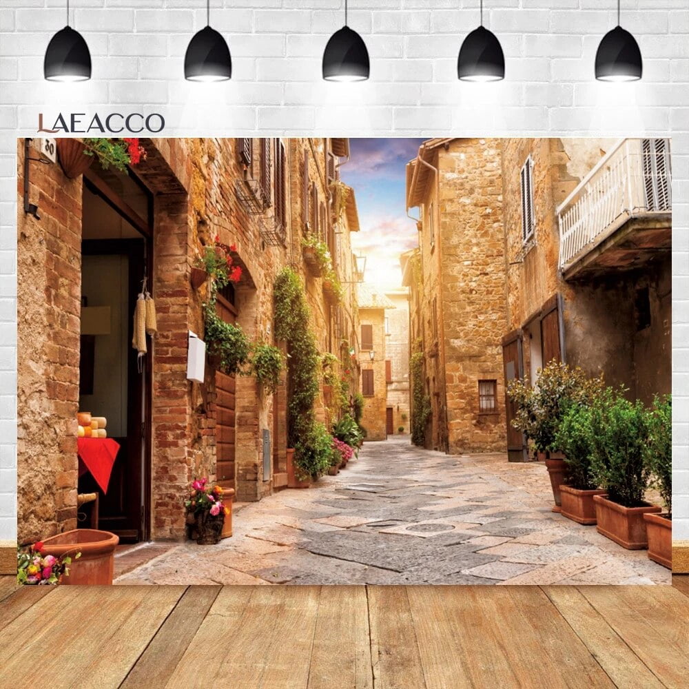 Italian Pastoral Town Street Backdrop Tourist Plant Flowers Gravel Kid ...