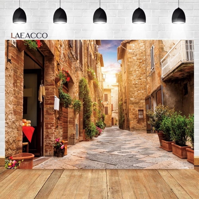 Italian Pastoral Town Street Backdrop Tourist Plant Flowers Gravel Kid ...