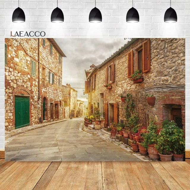Italian Pastoral Town Street Backdrop Tourist Plant Flowers Gravel Kid ...