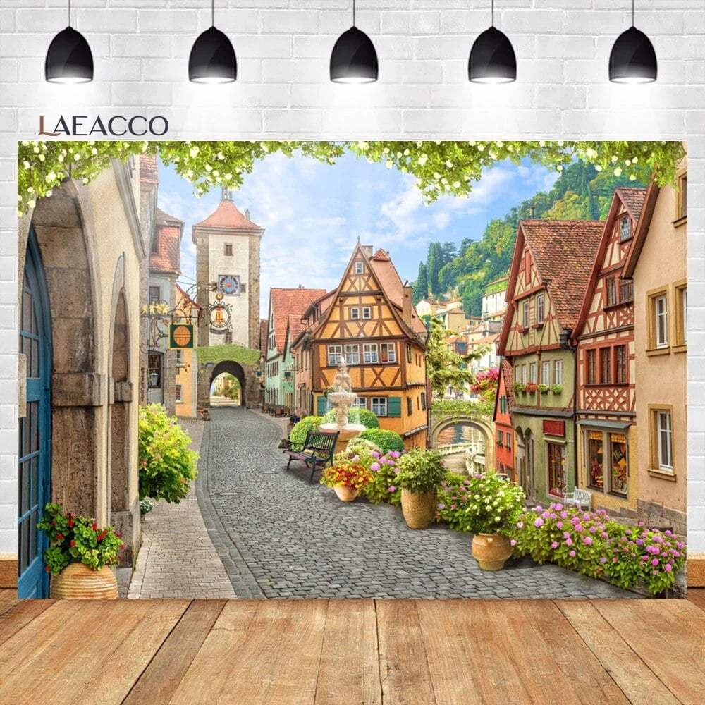 Italian Pastoral Town Street Backdrop Tourist Plant Flowers Gravel Kid ...