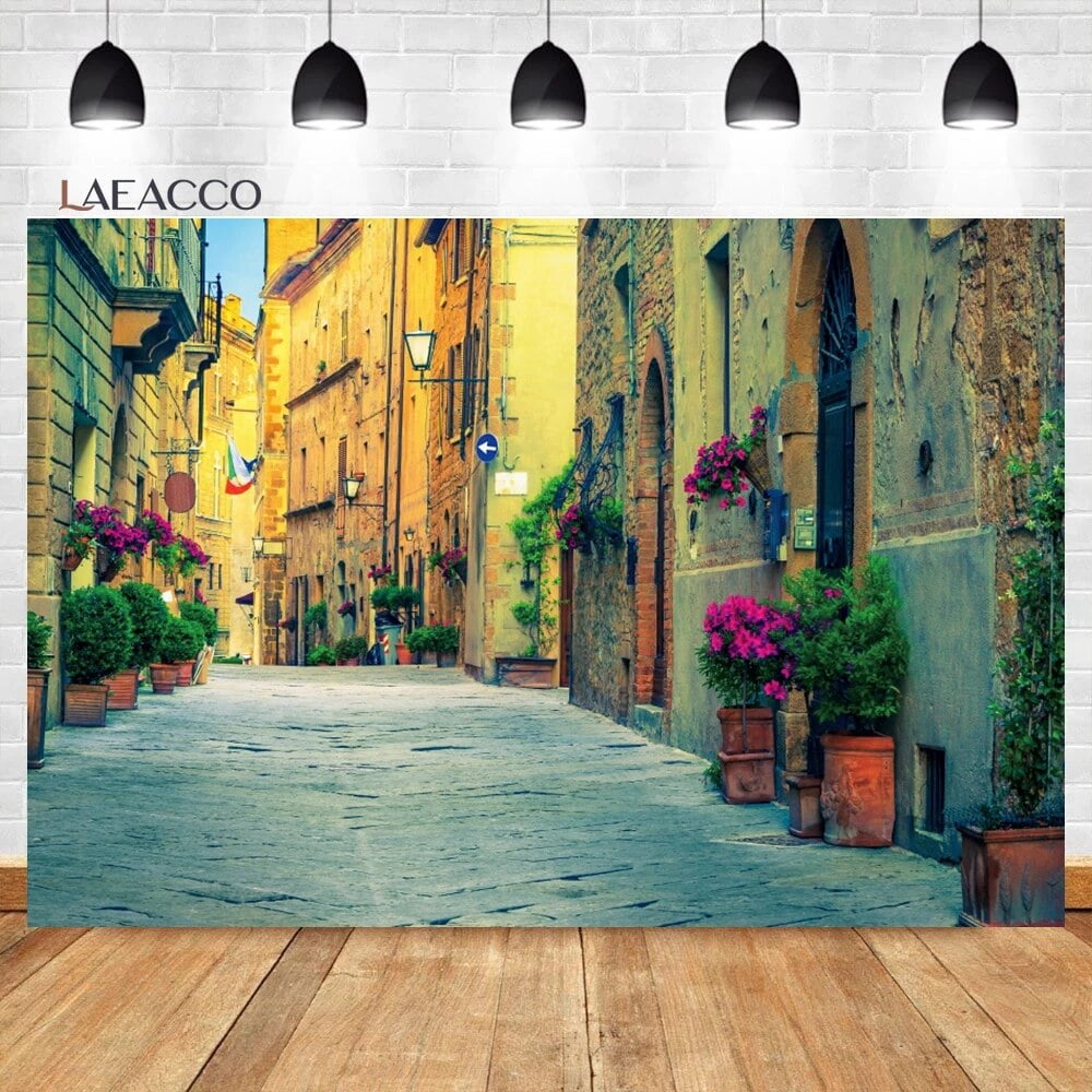 Italian Pastoral Town Street Backdrop Tourist Plant Flowers Gravel Kid ...