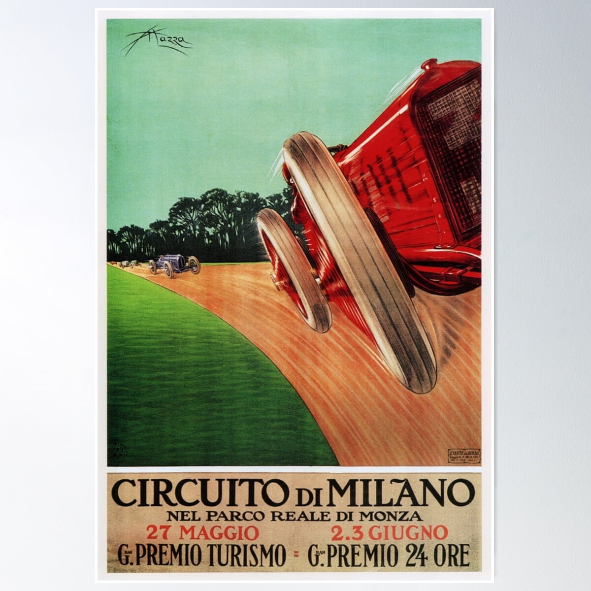 Italian Race Car Circuito Di Milano Advertisement Aldo Mazza Vintage Car Poster Wall Art, Modern ...