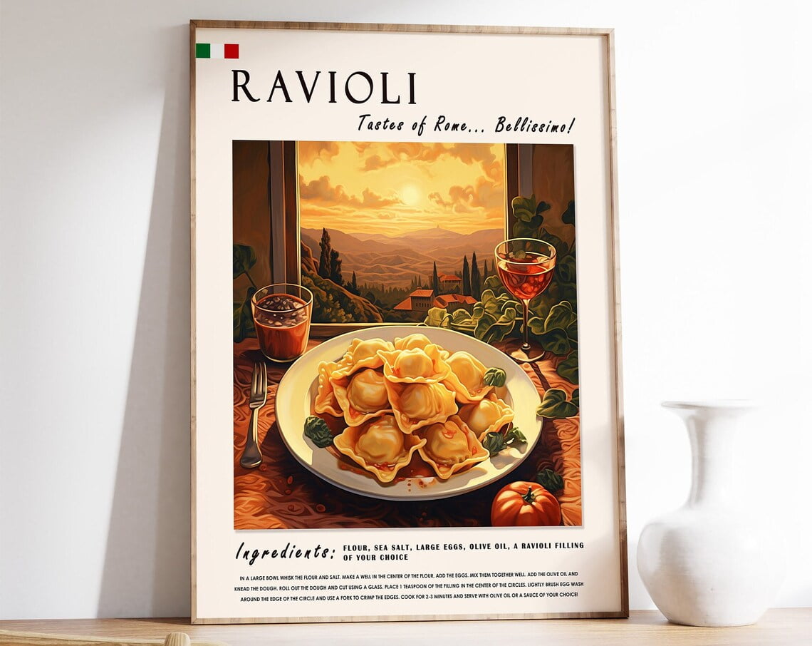Italian Ravioli Food Poster, Pasta Food Print, Italian Food Poster ...