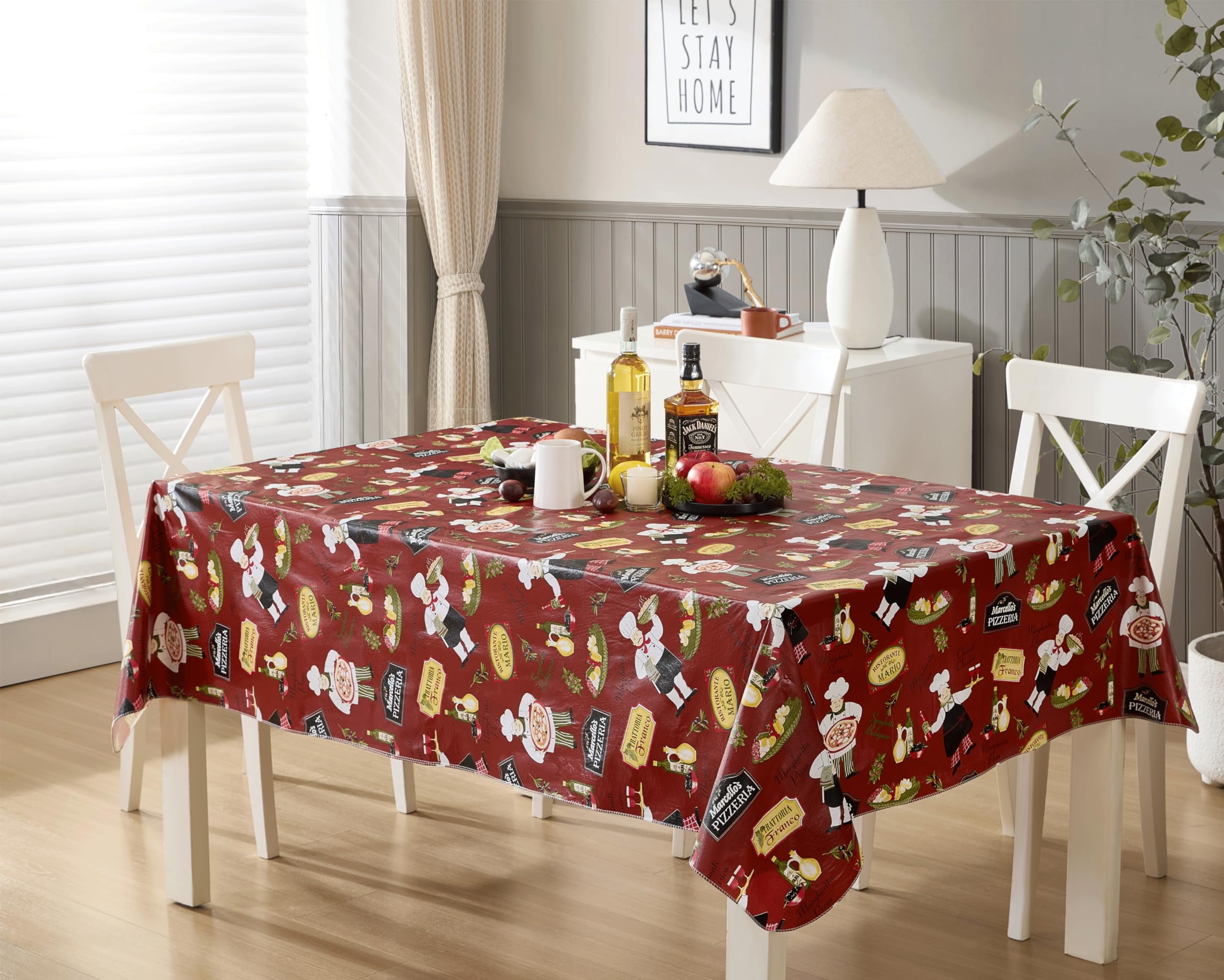 Italian Red Bistro Chef 60 x 102 inch Rectangle Vinyl Tablecloth with ...
