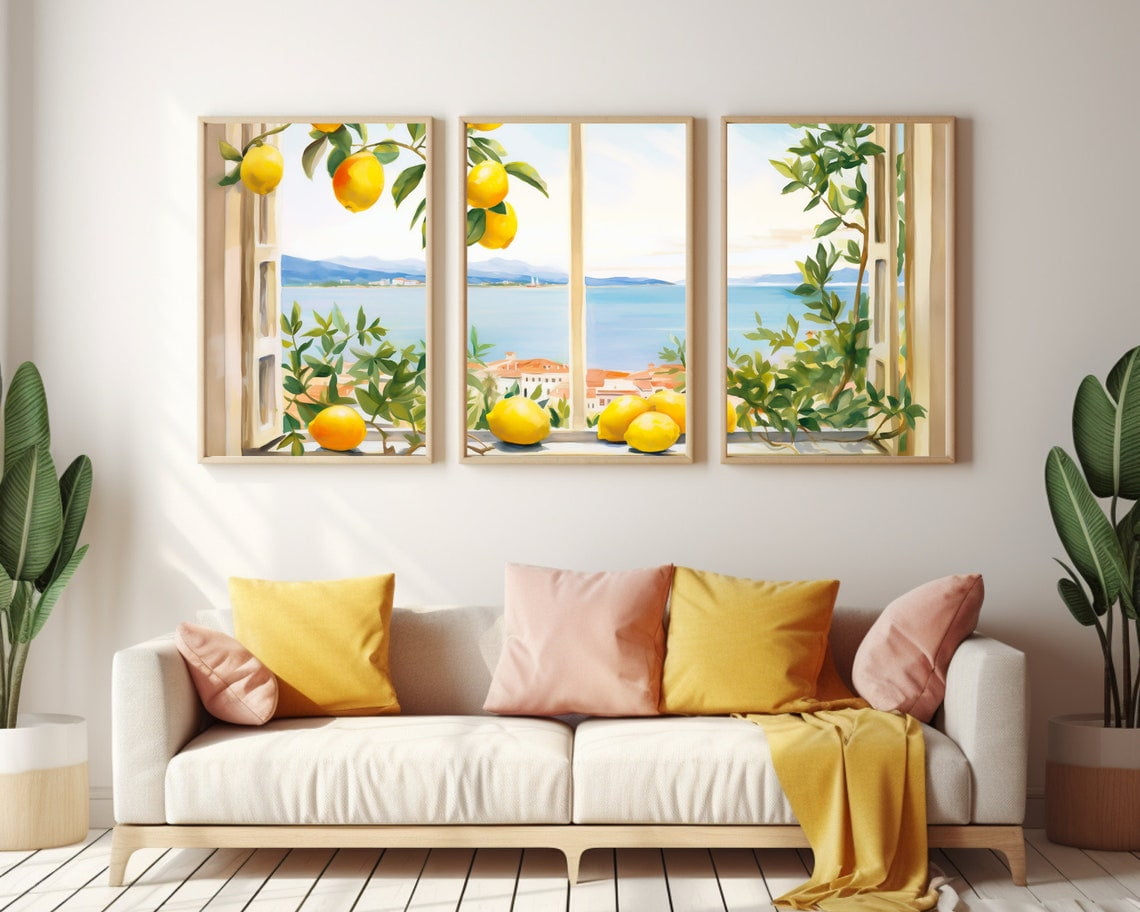 Italian Riviera Lemon Tree Seaview Window Wall Art Mediterranean Decor ...