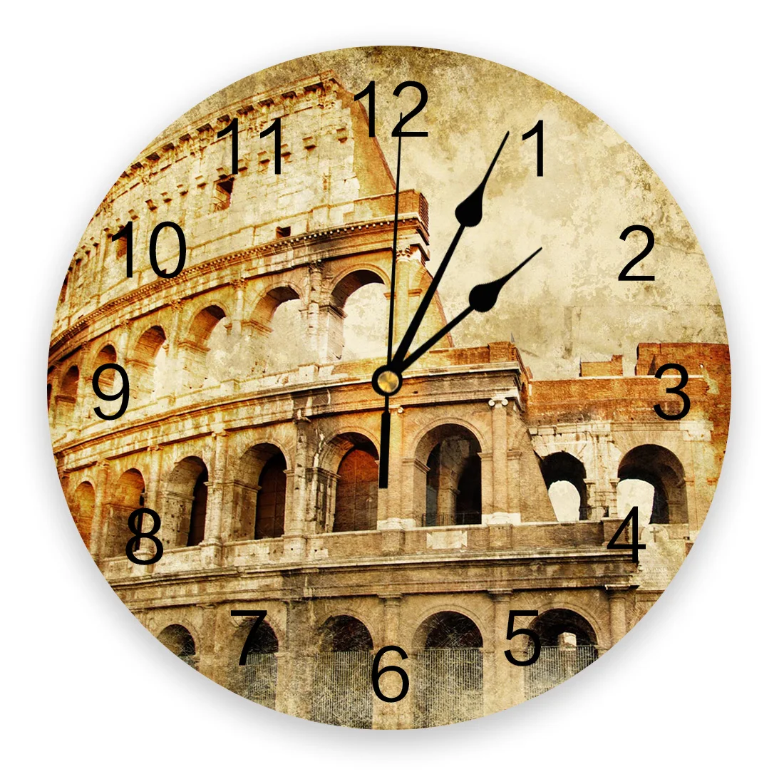 Italian Roman Retro Style Ruins Round Wall Clock Hanging Silent Time ...